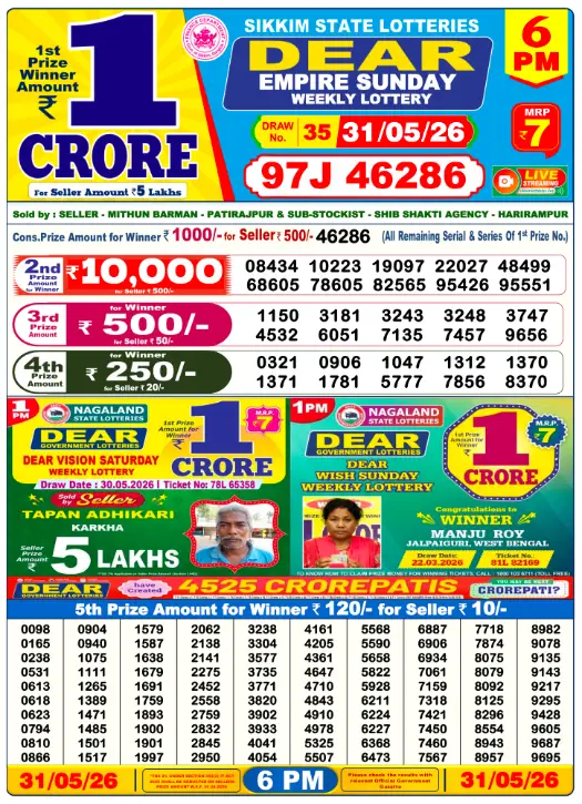 LIVE UPDATES | Nagaland Lottery Sambad Today (May 31, 2026): Dear ...